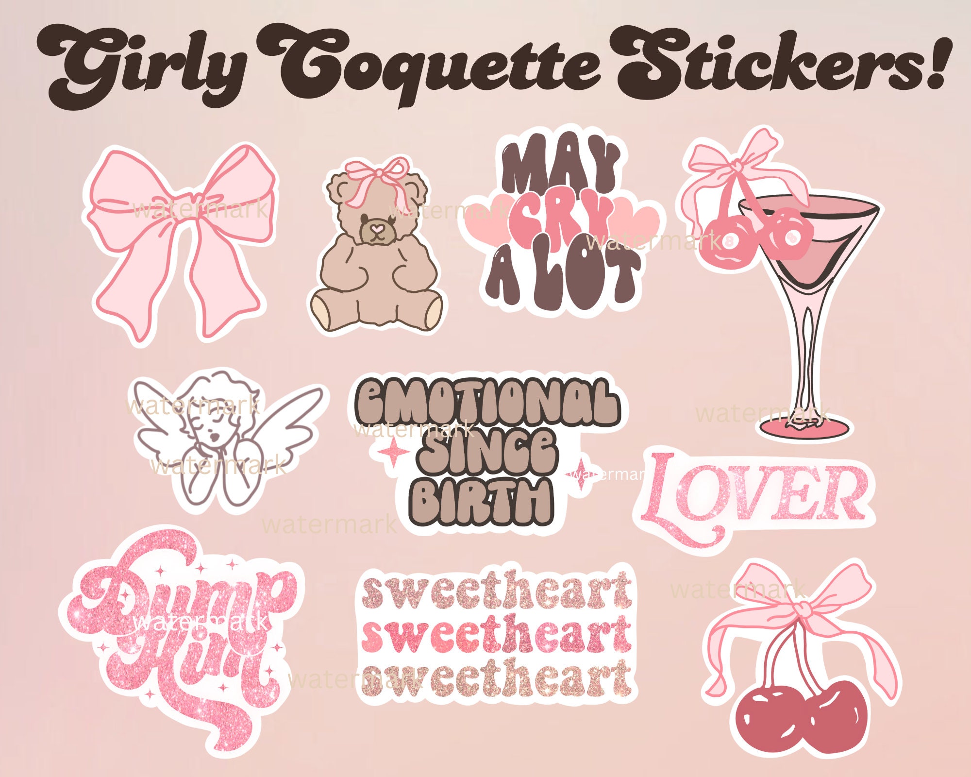 Coquette Sticker Bundle | Aesthetic Stickers | Printable Stickers ...