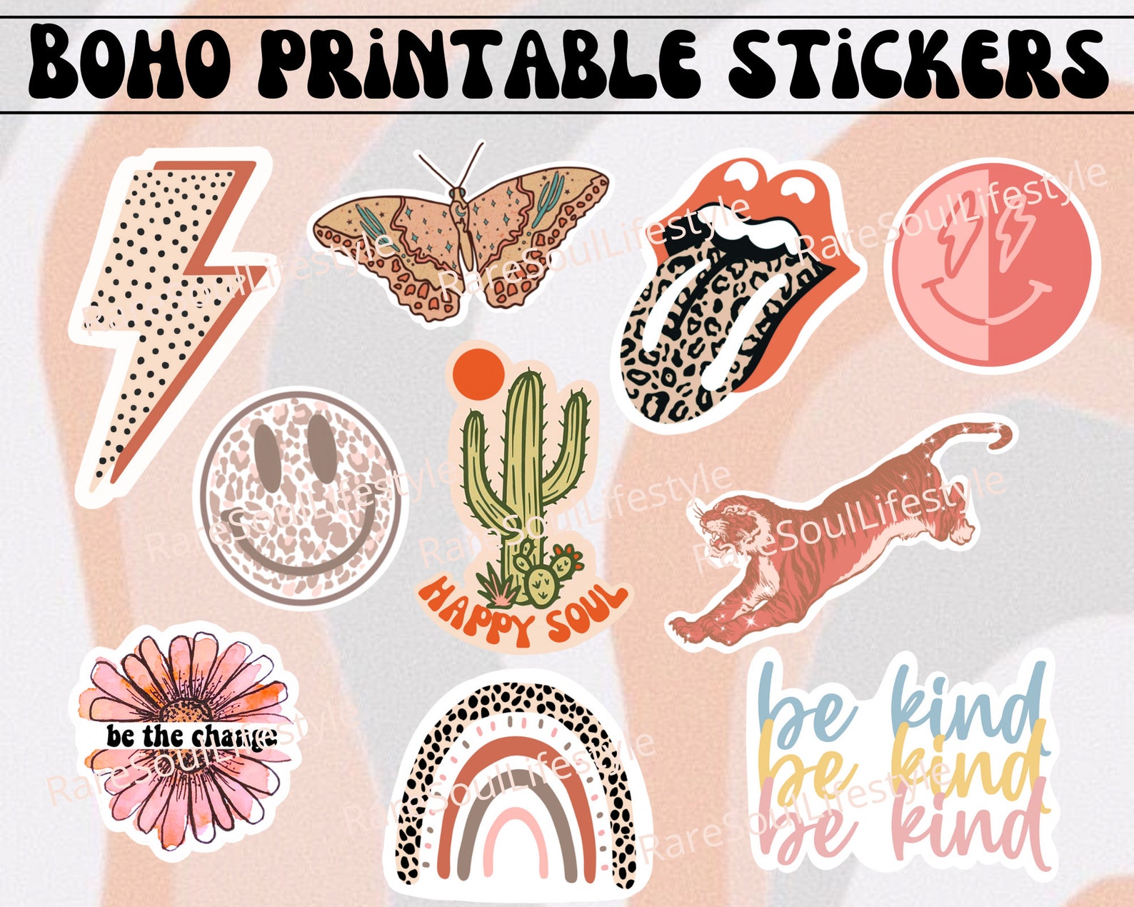 Boho Printable Stickers Cute Boho Stickers Boho Aesthetic - Etsy