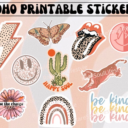 Boho Printable Stickers Cute Boho Stickers Boho Aesthetic - Etsy
