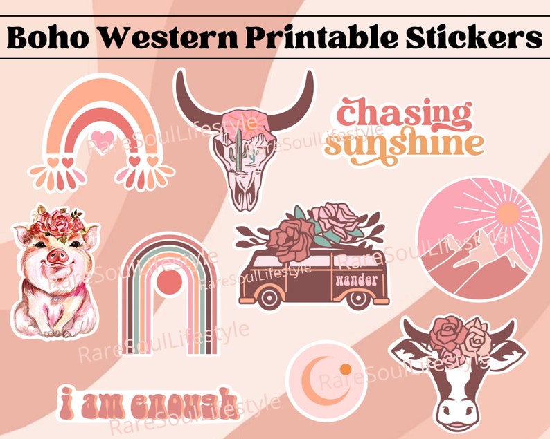 Boho Western Style Printable Stickers Aesthetic Boho - Etsy