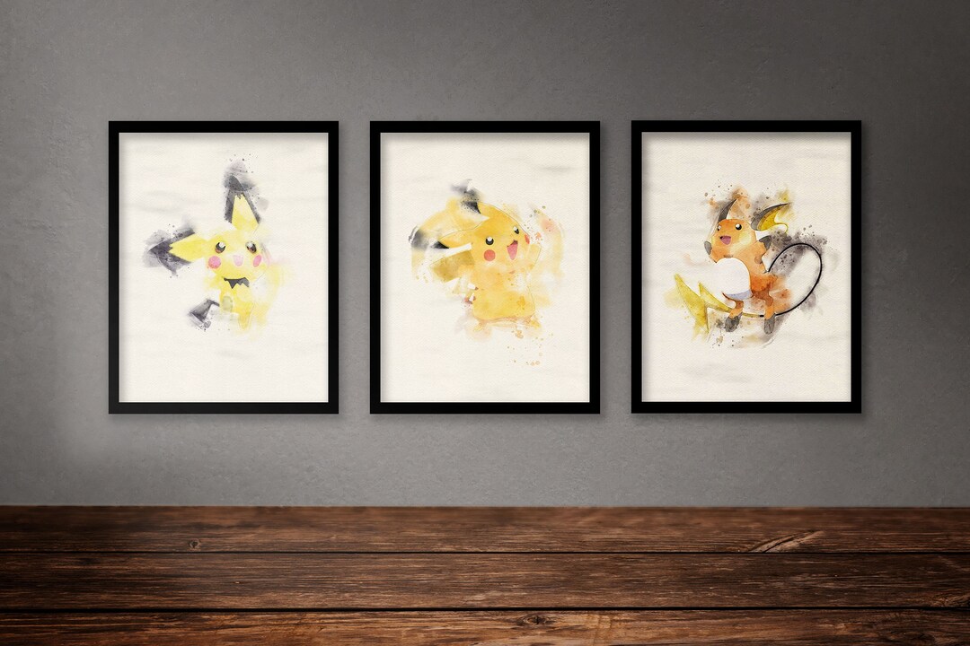 Set of 3 Pokemon Poster Evolution Watercolor Pikachu Print - Etsy