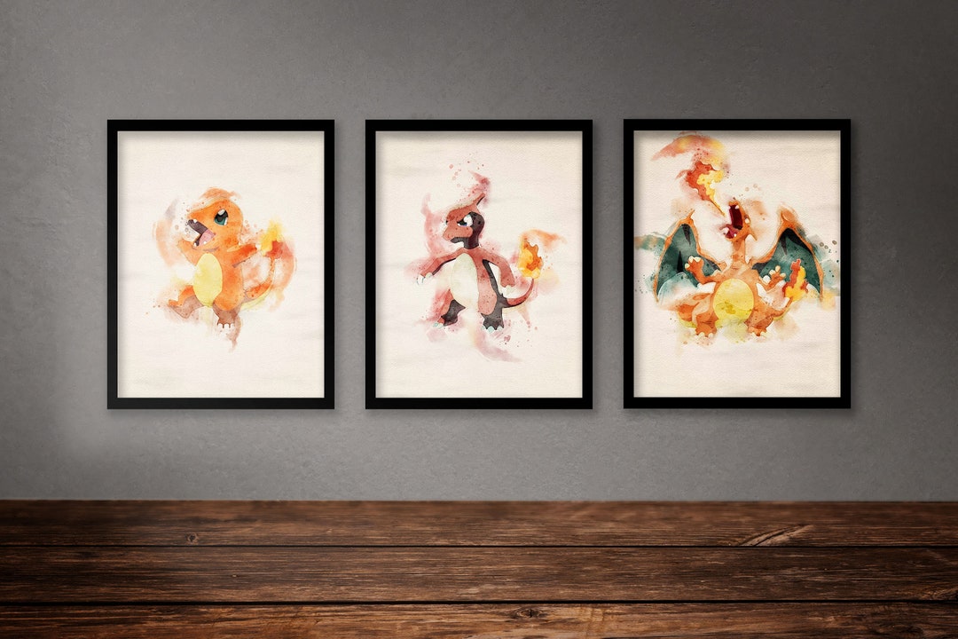 Set of 3 Pokemon Poster Evolution Watercolor Charmander Print - Etsy