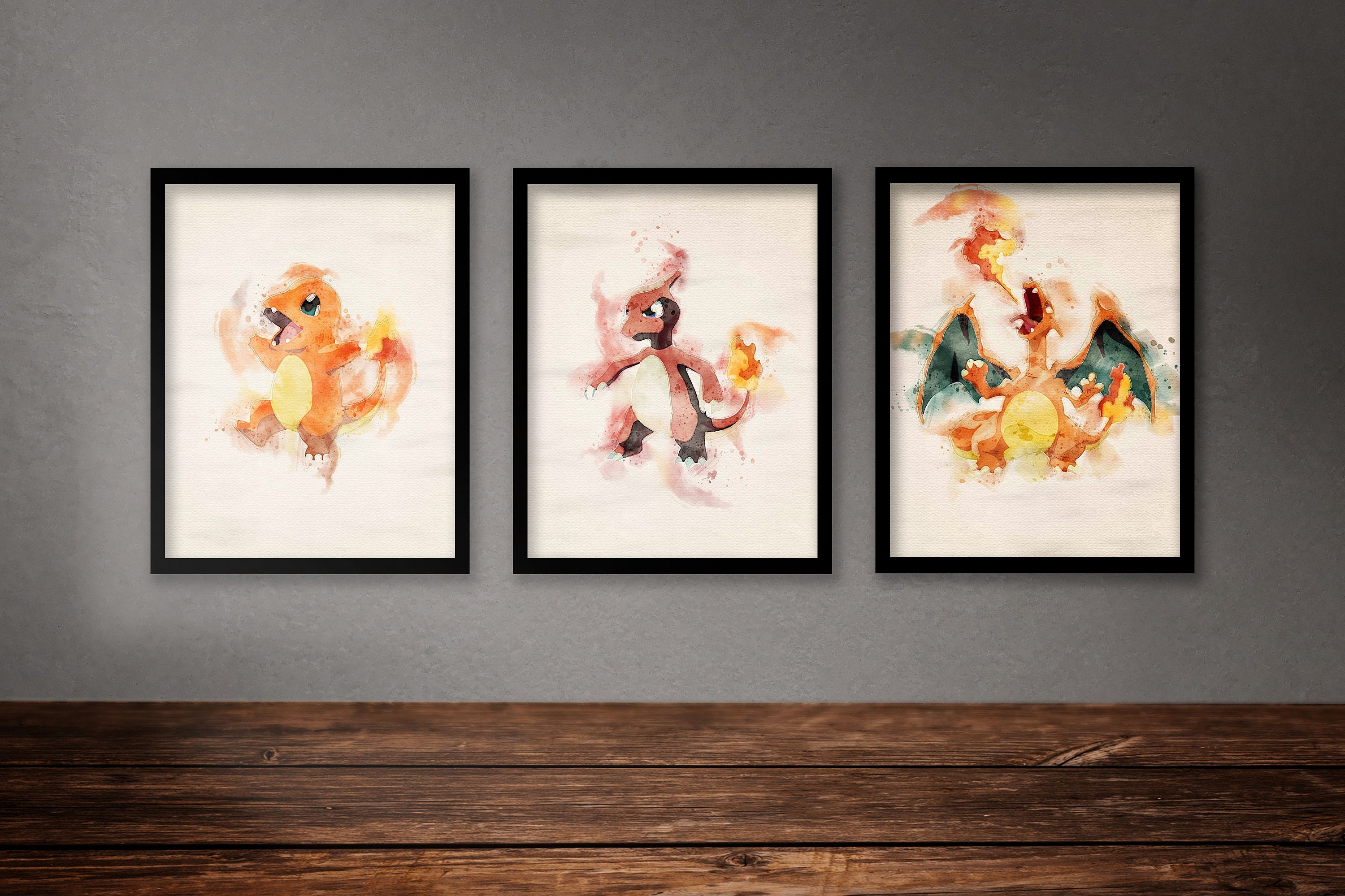 Set of 3 Pokemon Poster Evolution Watercolor Charmander Print - Etsy