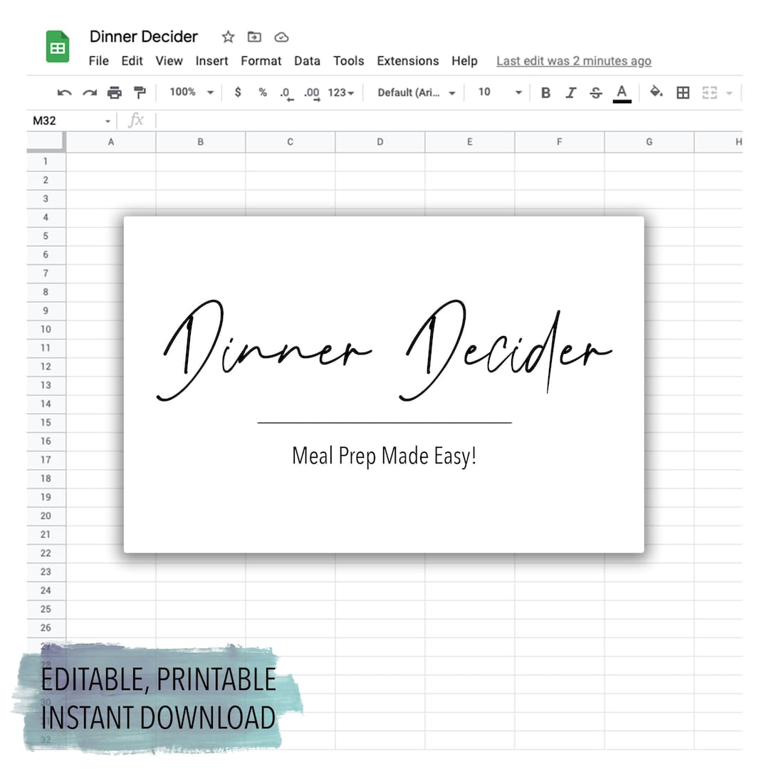 Dinner Decider Meal Planner | Printable, Editable, Instant Digital ...