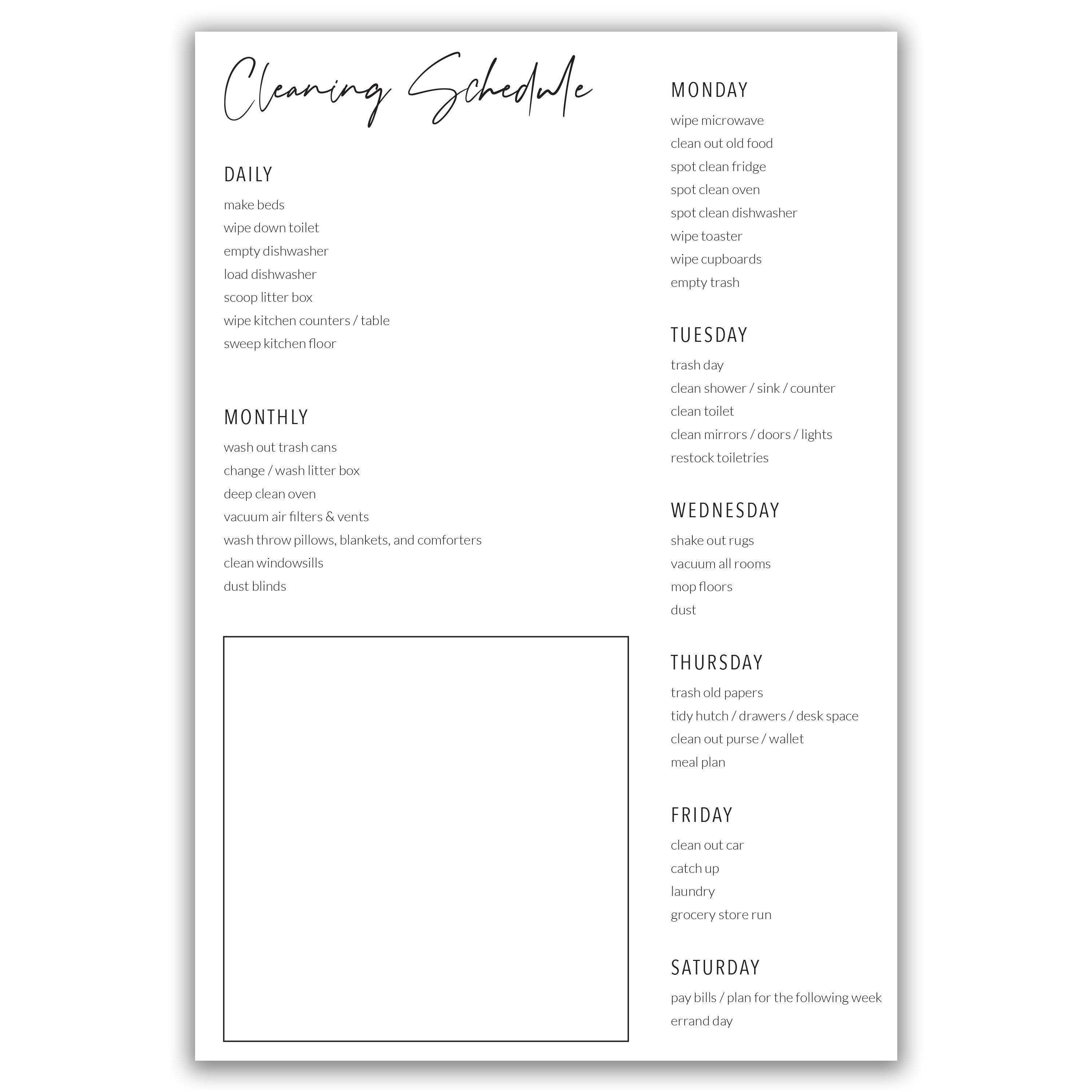 Daily, Weekly, Monthly Cleaning Schedule | Printable, Editable, Instant ...