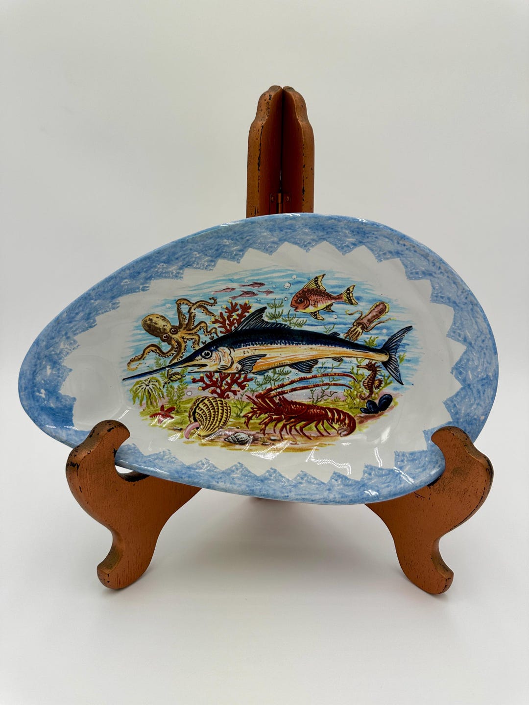Vintage Italian Ceramic Oval Swordfish Ocean Fish Themed Decorative ...