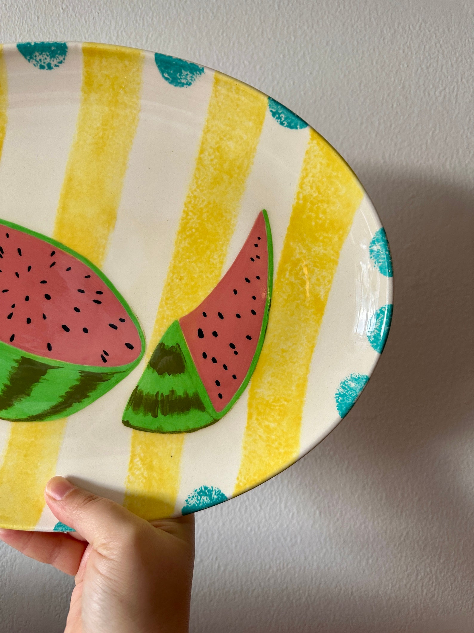 Vintage 1990's Large Signed Colorful Watermelon Stripe Ceramic Pottery ...