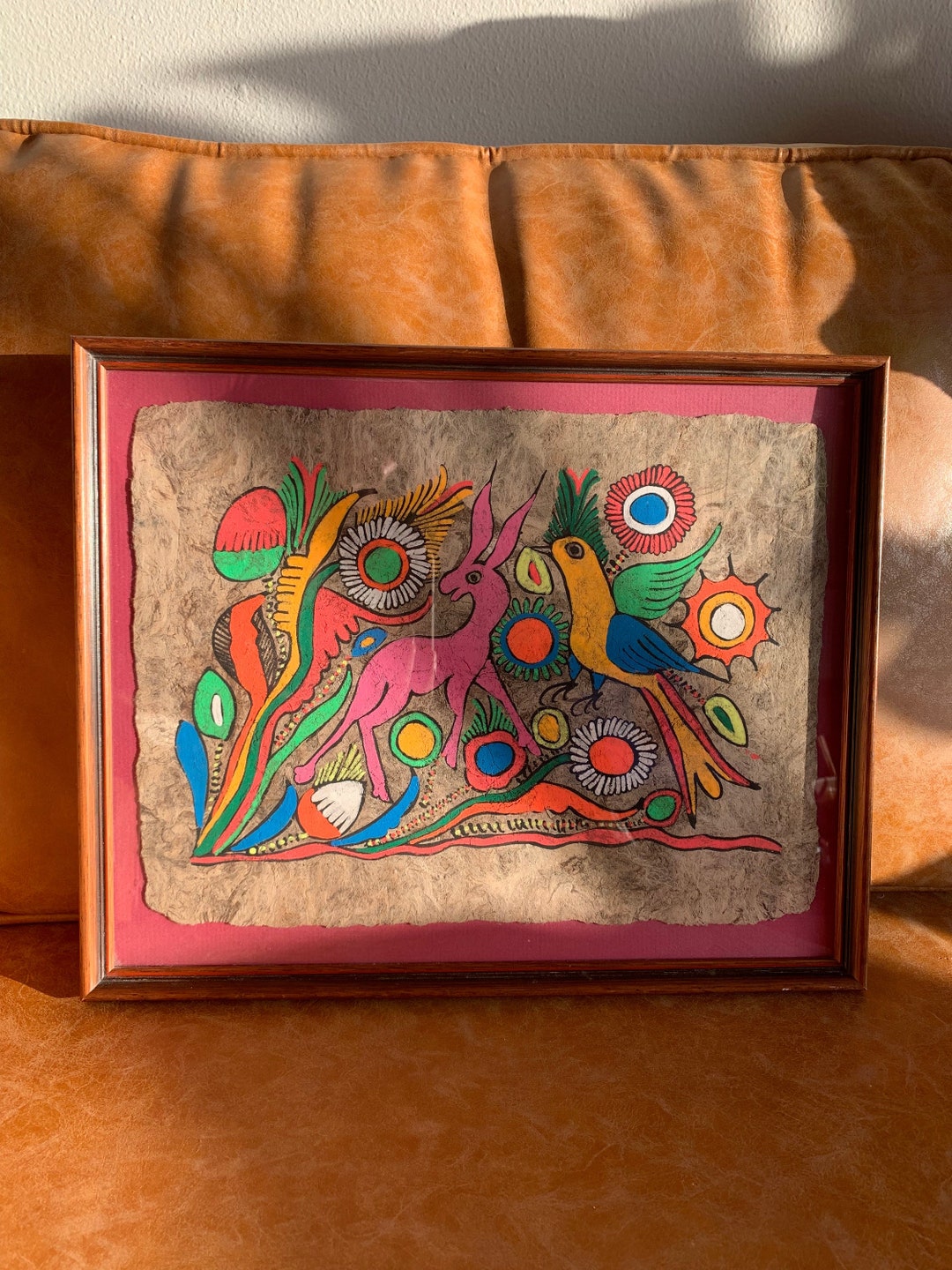 Vintage 1960's Framed Mexican Folk Art Painting on Bark Paper - Etsy