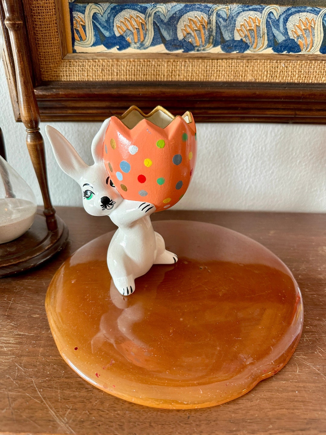 Vintage Adorable 1970's Hand Painted Ceramic Easter Bunny Holding ...