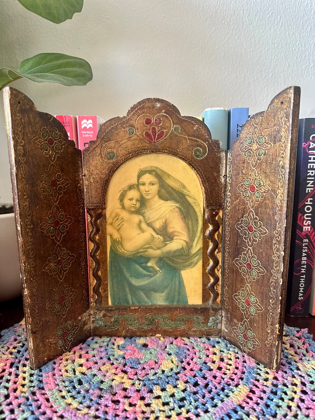 Vintage Italian Florentine Gold Gilt Three Folding Triptych Icon ...