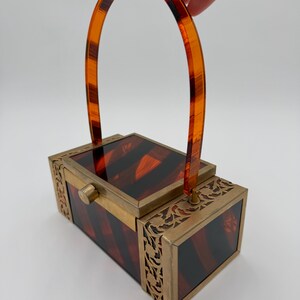 Rare 1950's Vintage Tyrolean NY Tiger Tortoiseshell Lucite Ornate Gold ...