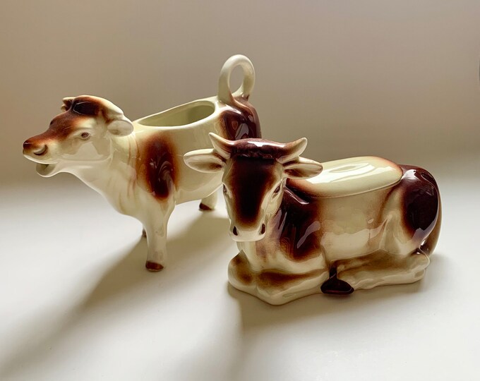 Vintage Ceramic Brown Cow Cream and Sugar Set Made in Germany - Etsy