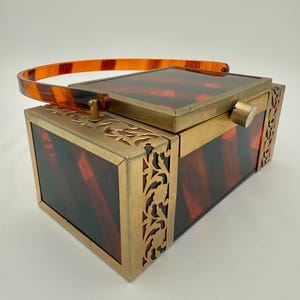 Rare 1950's Vintage Tyrolean NY Tiger Tortoiseshell Lucite Ornate Gold ...