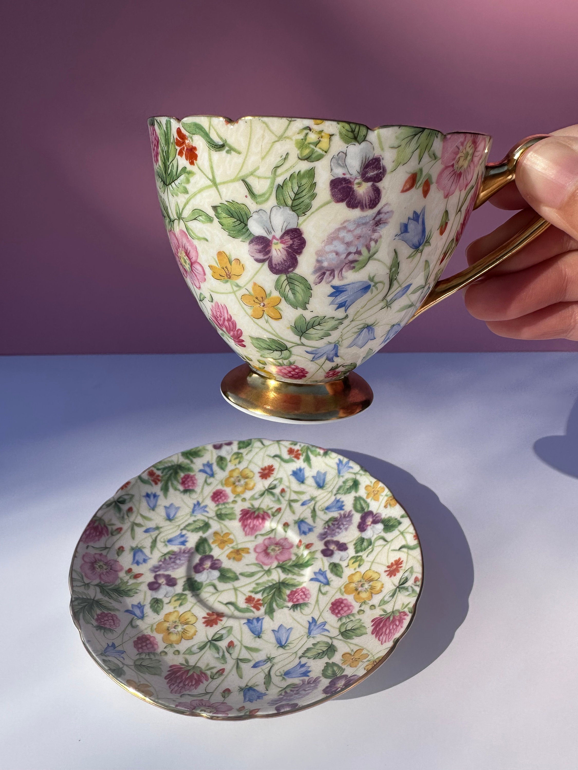 Vintage Rare Shelley Countryside England Fine Bone China Floral Chintz ...