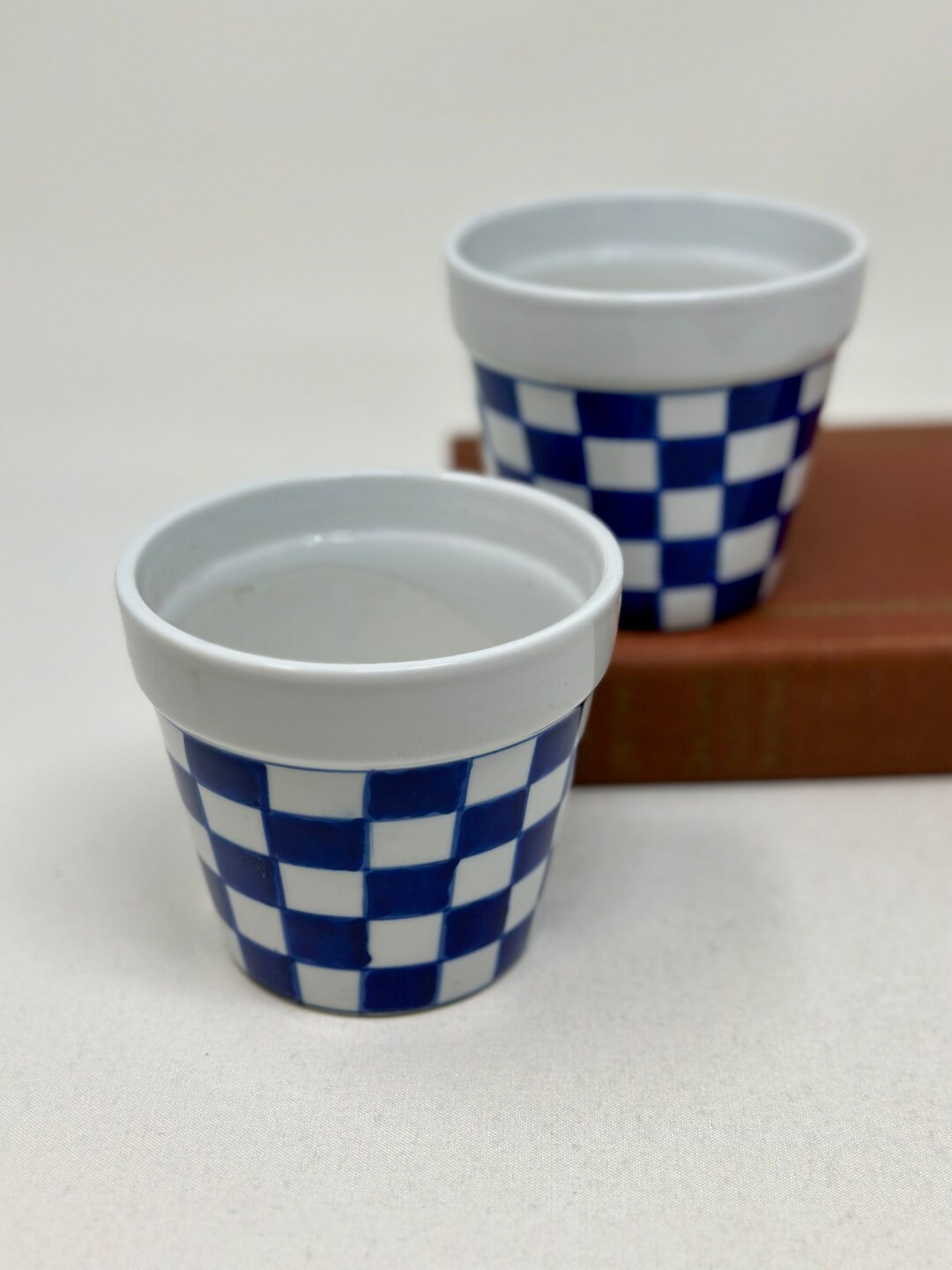 Rare Vintage 1960's Chinese Blue Checkerboard Glossy Ceramic Planter ...