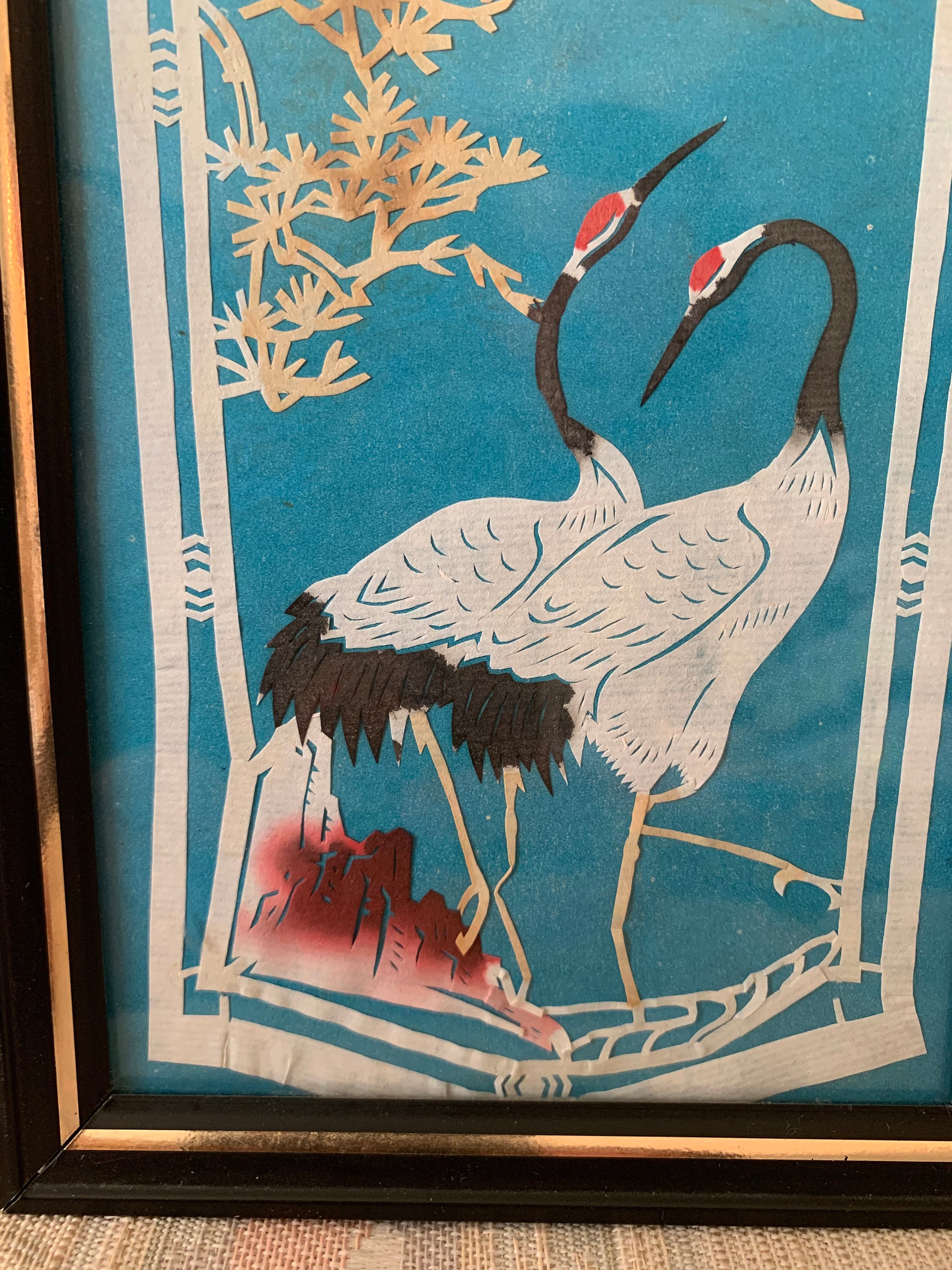 Vintage Rare Original Japanese Kirie Mixed Media Hand Cut and Painted ...