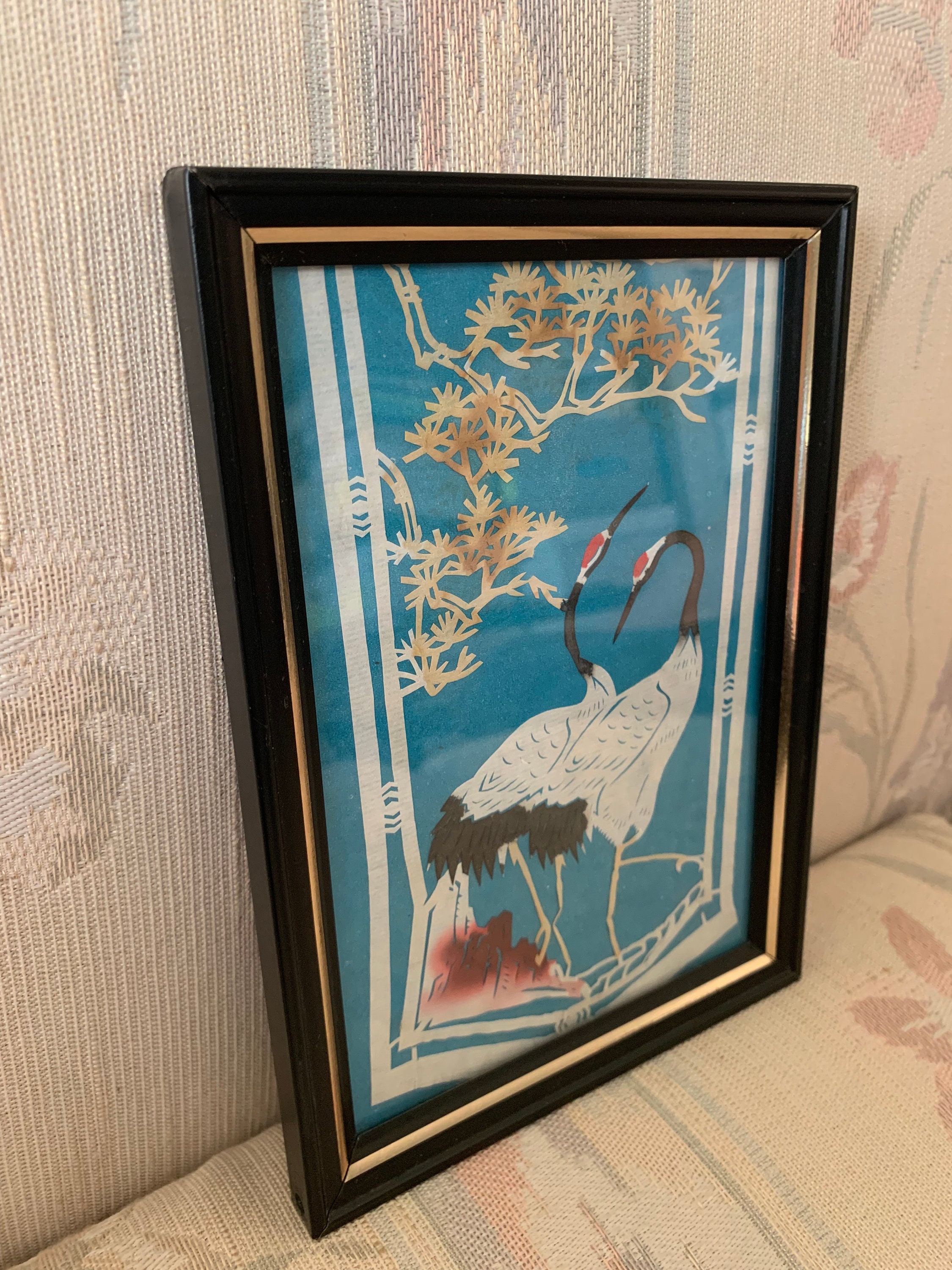 Vintage Rare Original Japanese Kirie Mixed Media Hand Cut and Painted ...