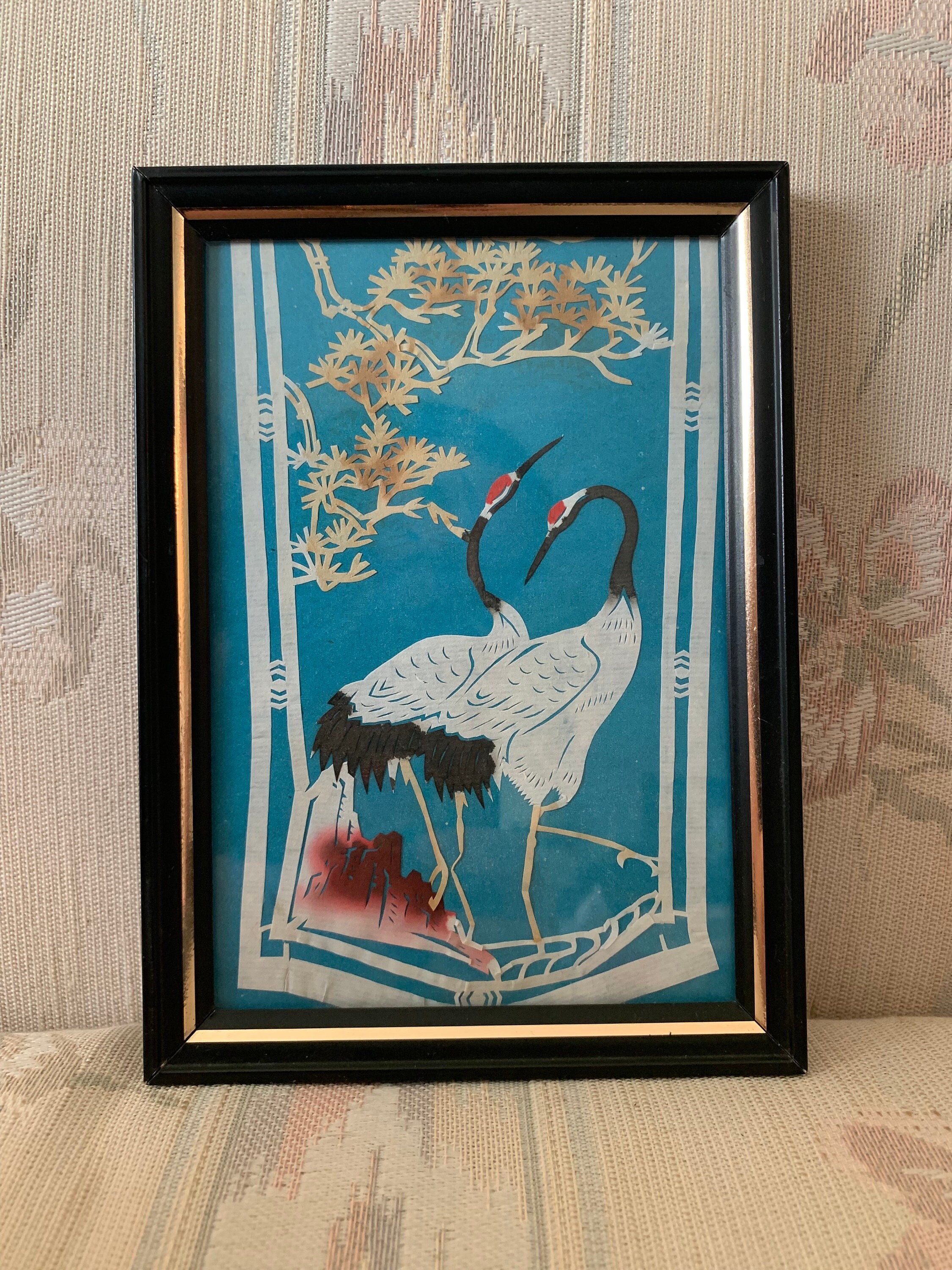 Vintage Rare Original Japanese Kirie Mixed Media Hand Cut and Painted ...