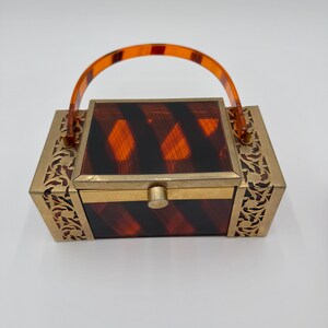 Rare 1950's Vintage Tyrolean NY Tiger Tortoiseshell Lucite Ornate Gold ...