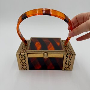 Rare 1950's Vintage Tyrolean NY Tiger Tortoiseshell Lucite Ornate Gold ...