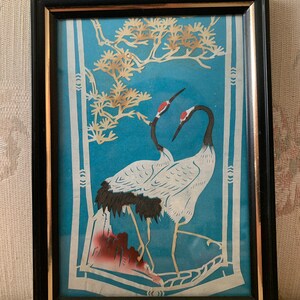 Vintage Rare Original Japanese Kirie Mixed Media Hand Cut and Painted ...