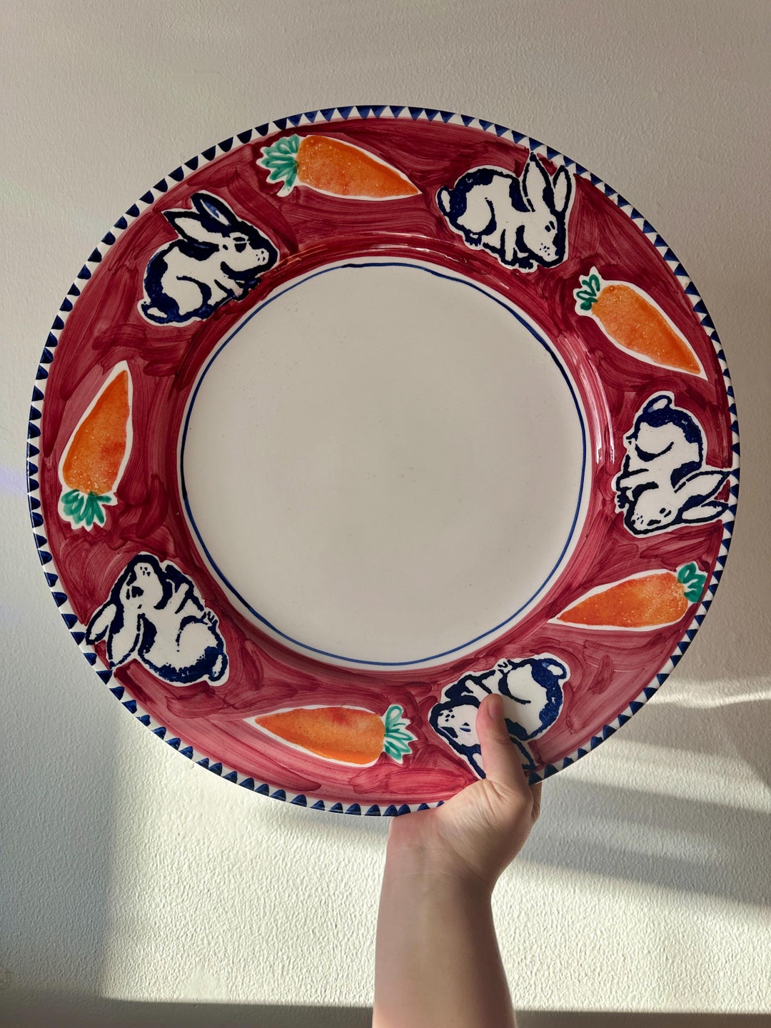 Rare Vintage Very Large Hand Painted Italian Bunny Rabbit Easter Round ...