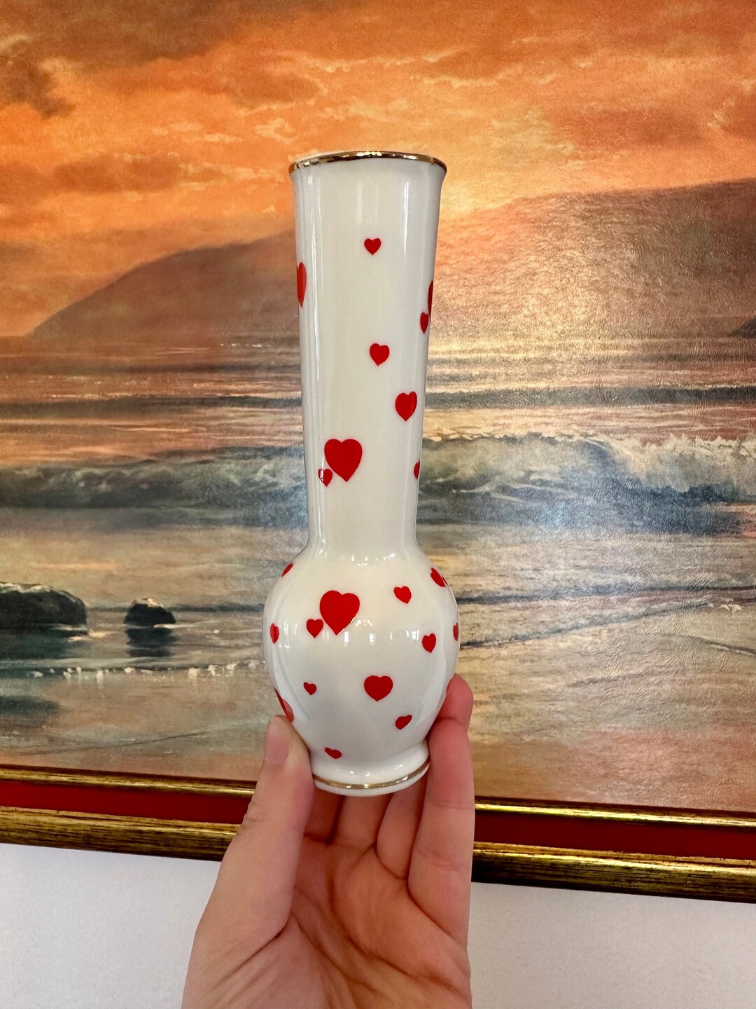 Vintage Lefton China Red Heart Gold Gilt Bud Vase - Etsy