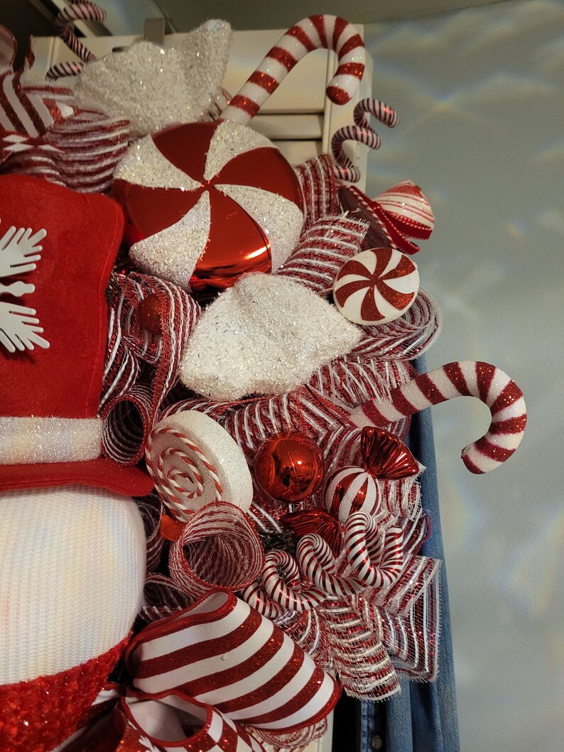 Candycane Snowman Wreath - Etsy
