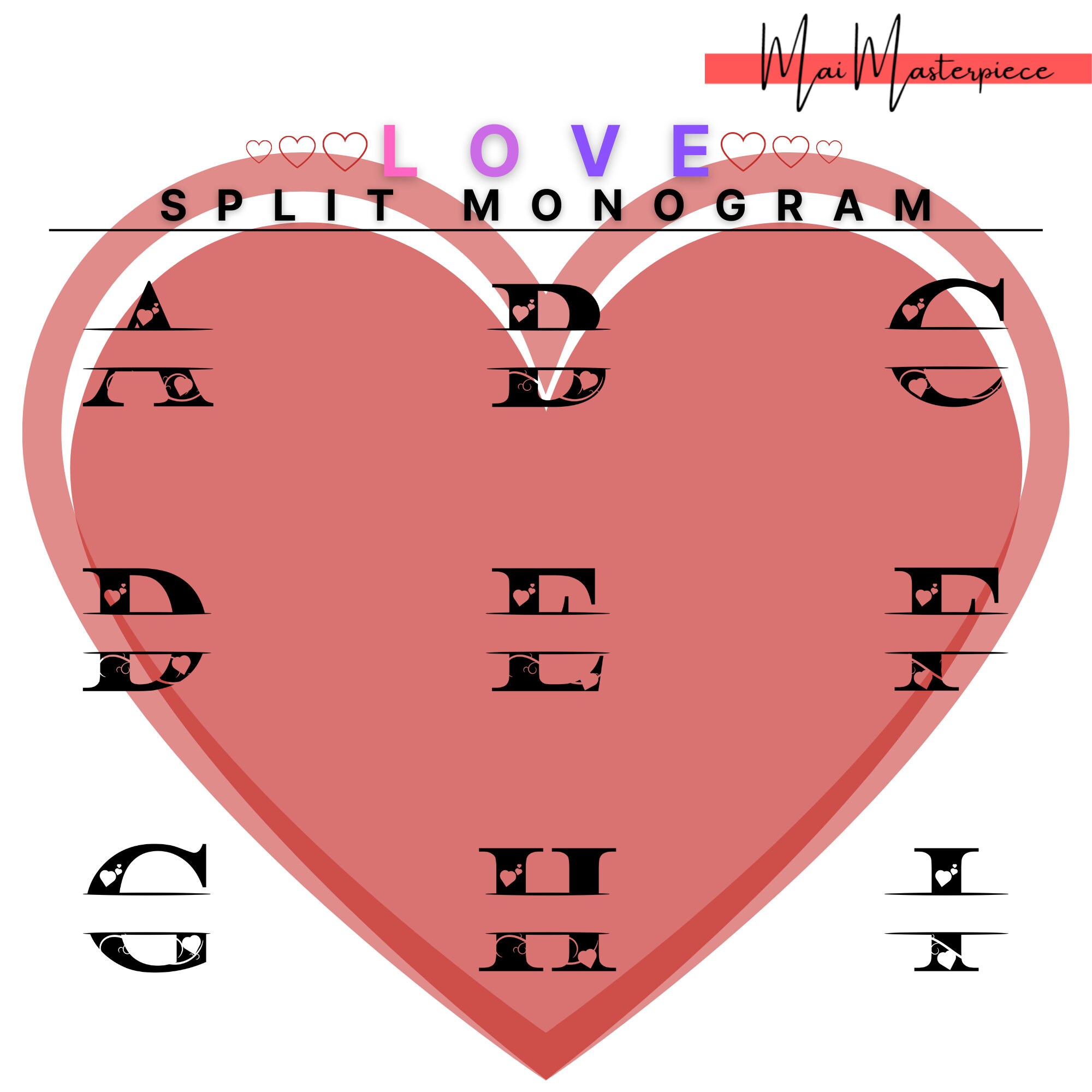 Split Monogram Cricut Silhouette Studio SVG DXF PNG Love Theme - Etsy