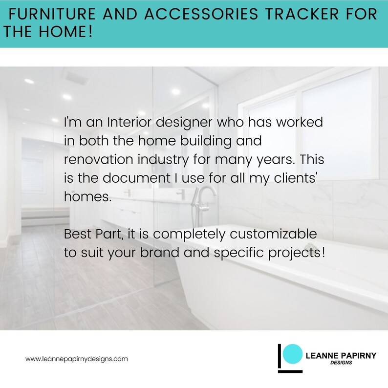 Furniture and Accessories Tracker for the Home, Excel Document ...