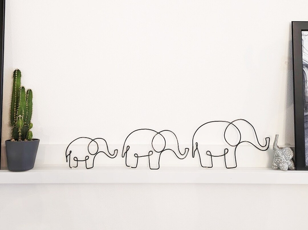 Wire Art Elephants Set of 3 Hand Made Wall Art Silver Gold Copper Black ...