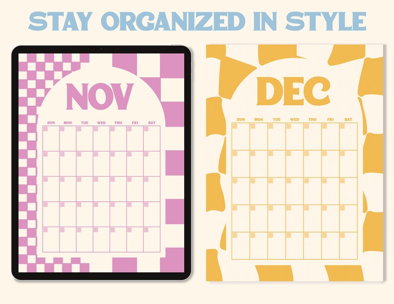 Checkerboard Monthly Digital Calendar | Printable & Undated Calendar ...