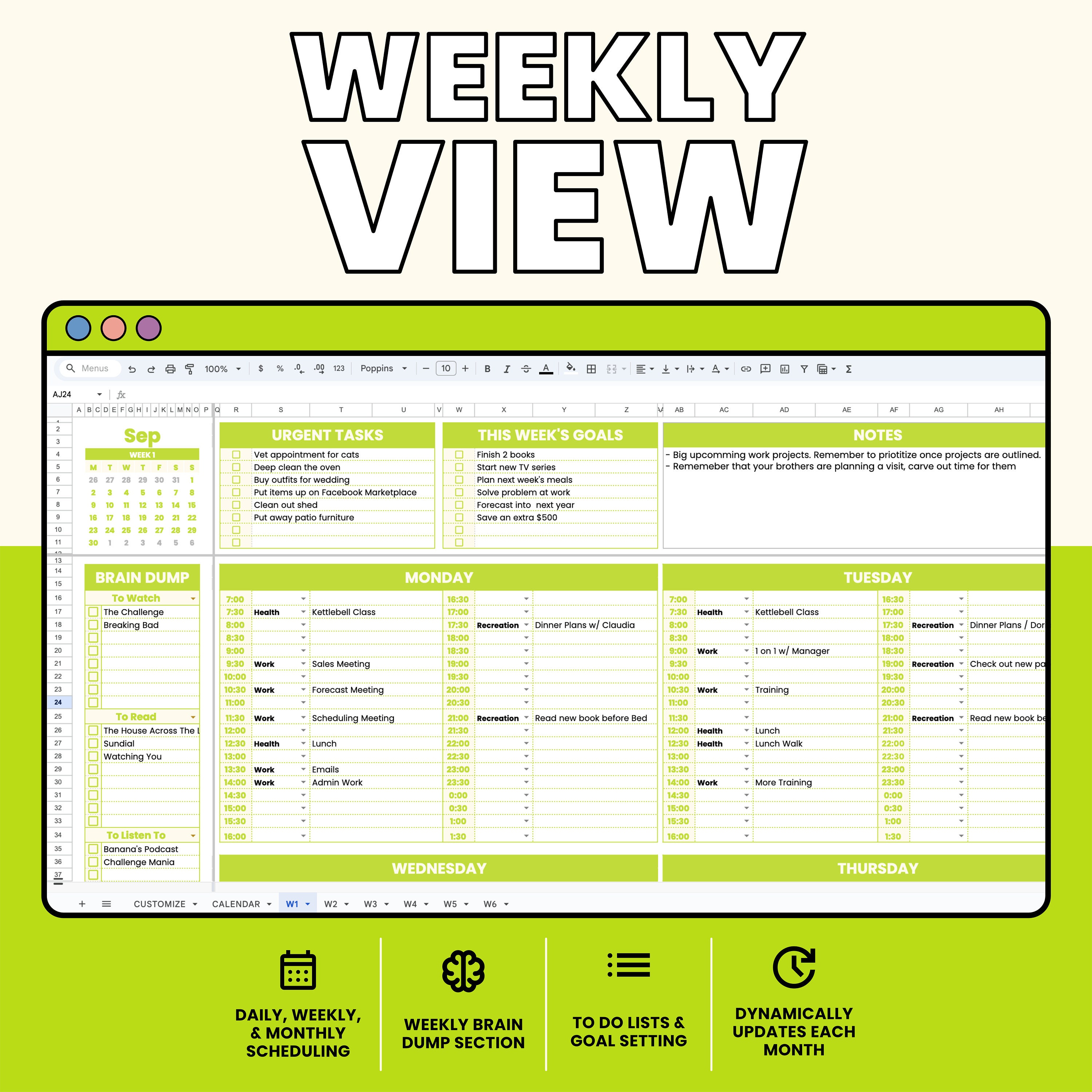 Editable Spreadsheet Calendar 2024 | Google Sheets Planner W/ Daily ...