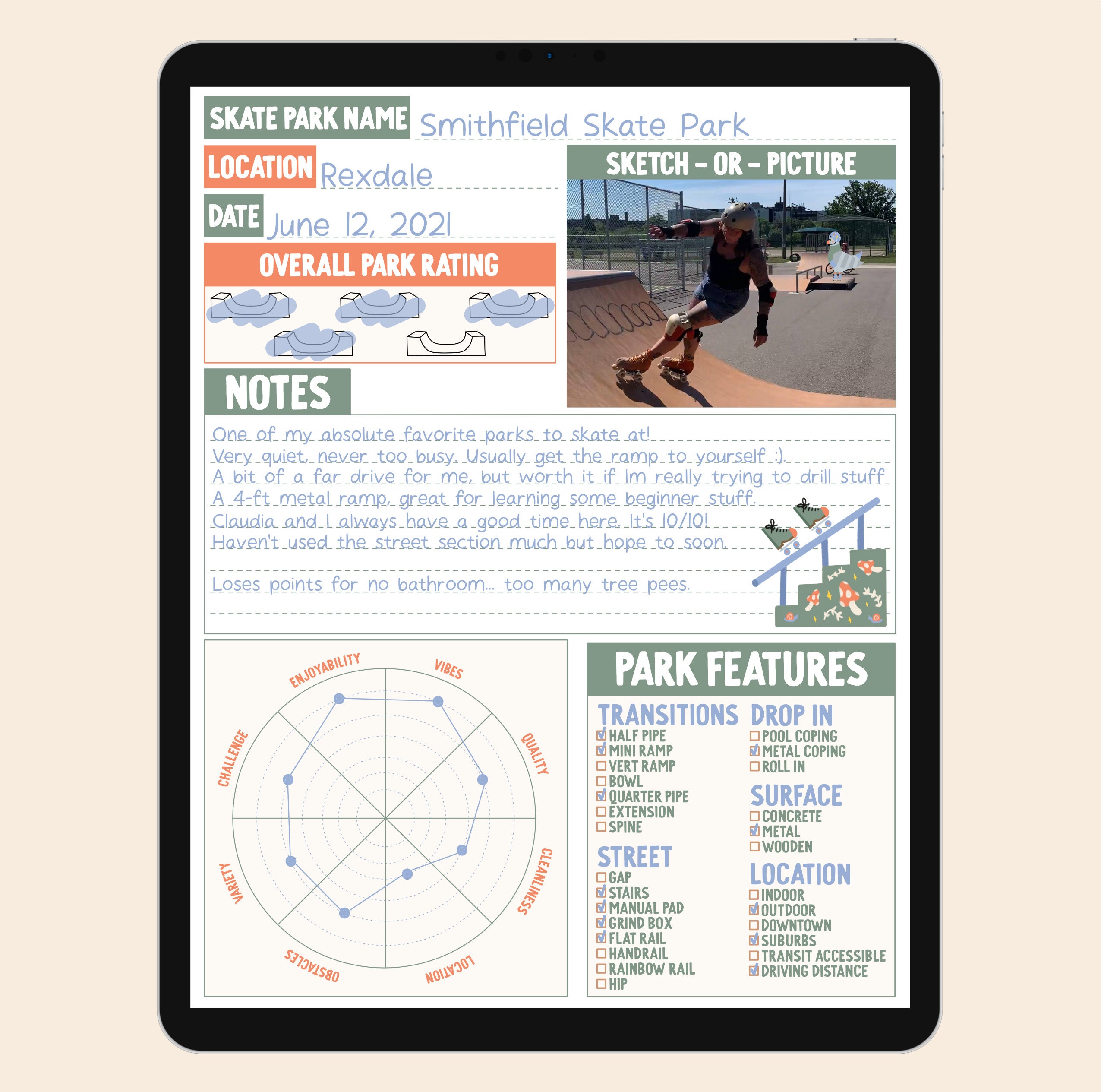 Skate Park Log - Digital Roller Skate Journal - PDF With Good Notes ...