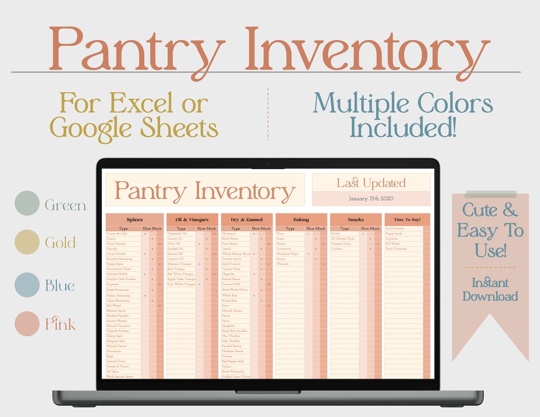 Pantry Inventory - Grocery List - Spreadsheet - Etsy