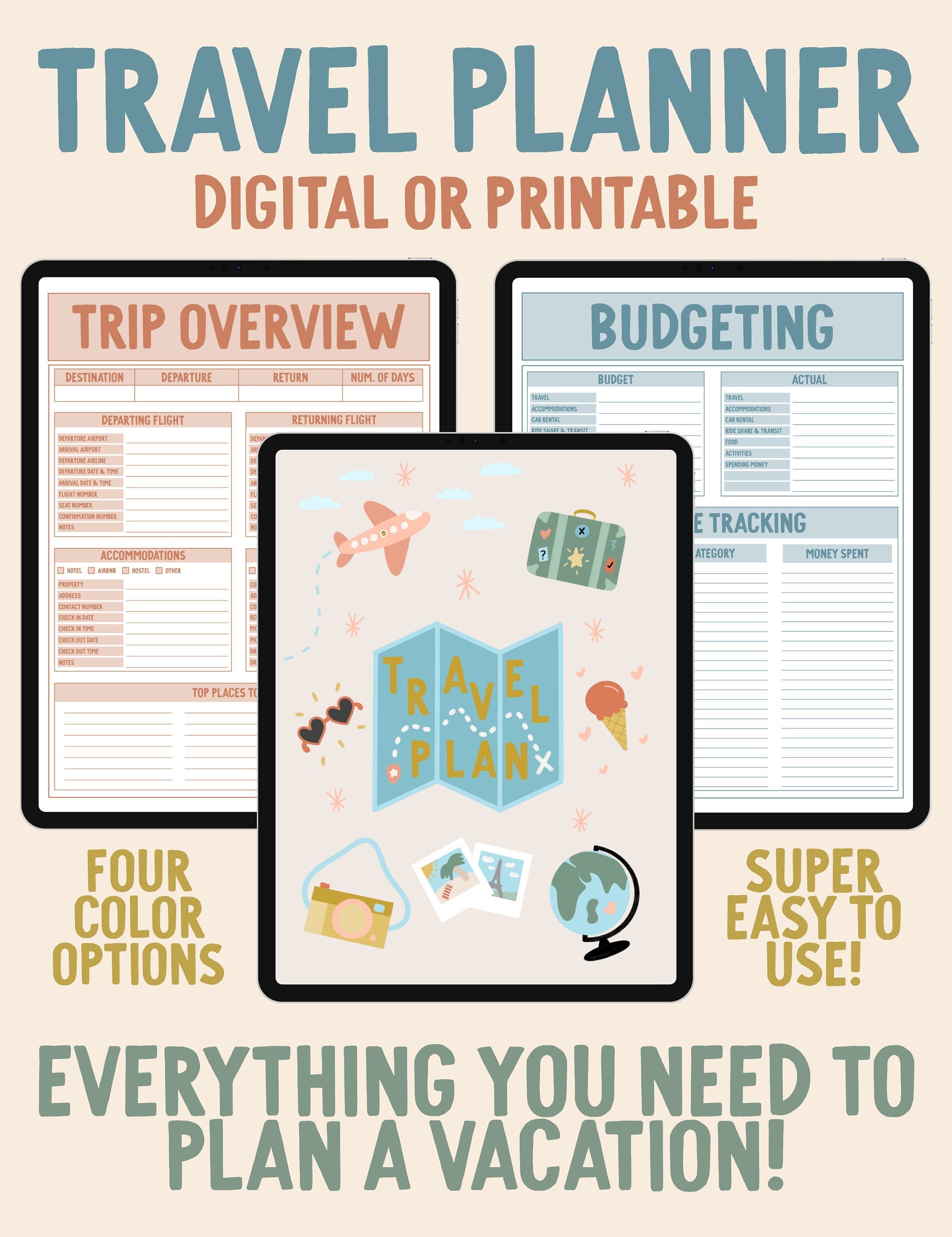 Printable Vacation Planner Digital Vacation Itinerary Planner Printable ...