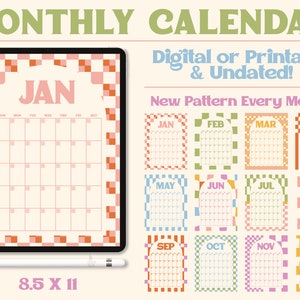 Checkerboard Monthly Digital Calendar | Printable & Undated Calendar ...