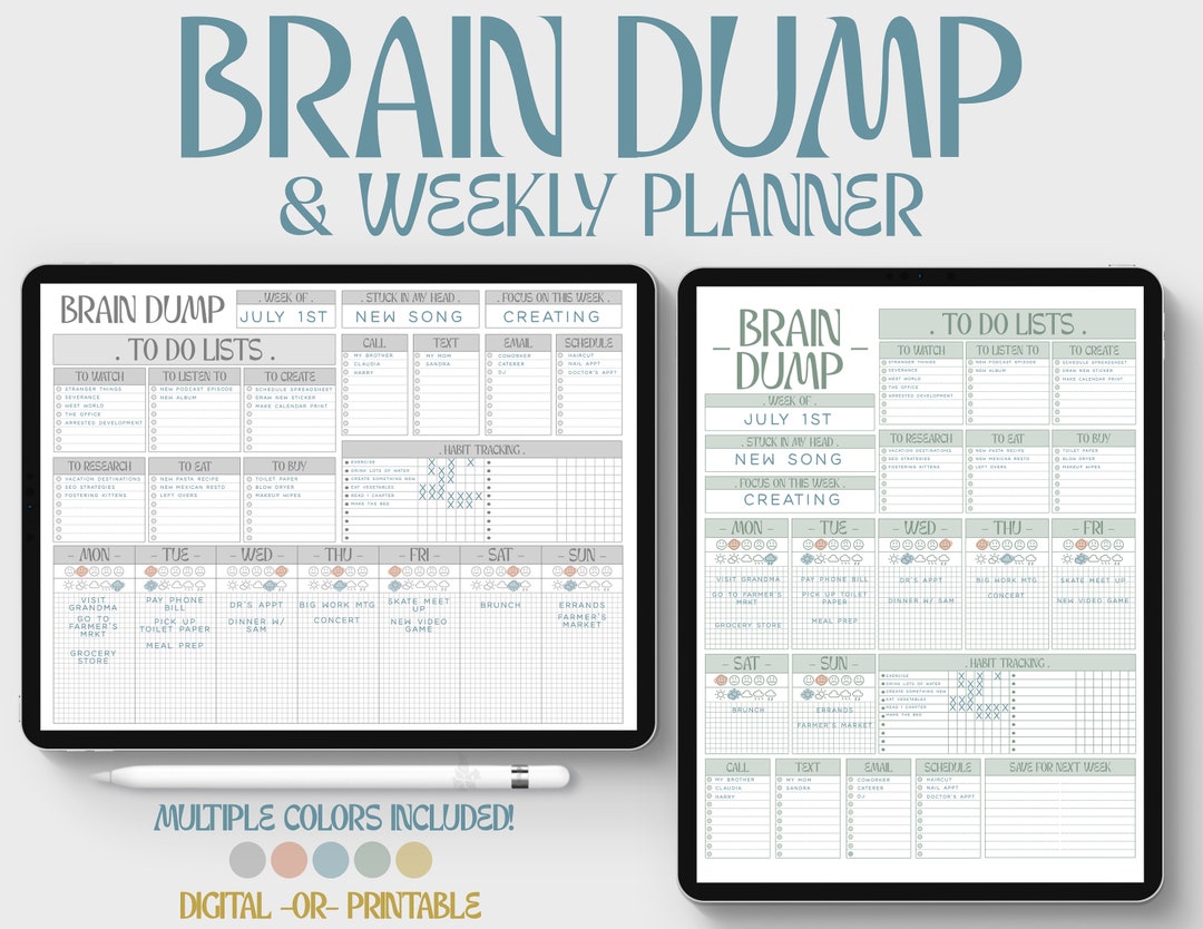Easy Brain Dump Printable to Helpdeclutter Your Mind: Weekly Digital ...