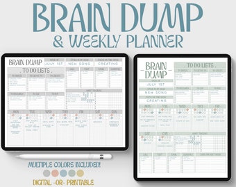 Brain Dump Planner Bundle Mind Map Template ADHD Weekly Planner Daily ...