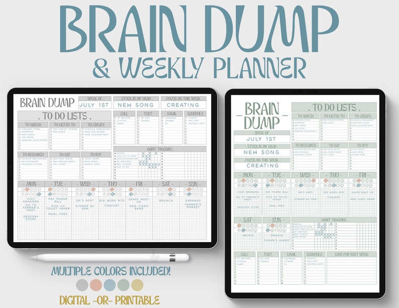 Easy Brain Dump Printable to Helpdeclutter Your Mind: Weekly Digital ...