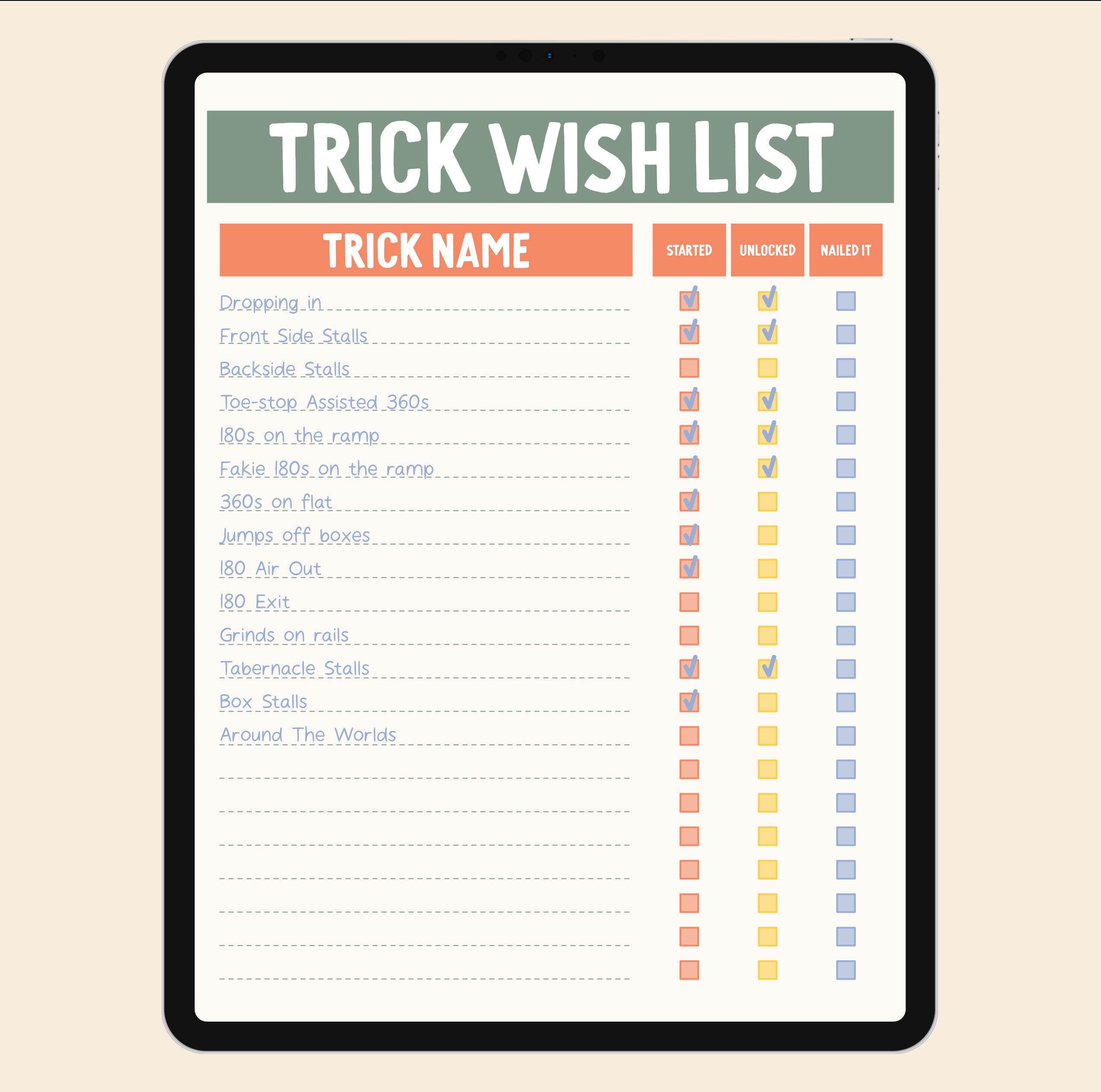 Skate Park Log - Digital Roller Skate Journal - PDF With Good Notes ...