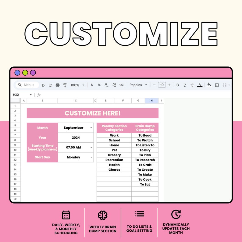 Custom Google Sheets Planner 2024 | Editable Digital Calendar With ...
