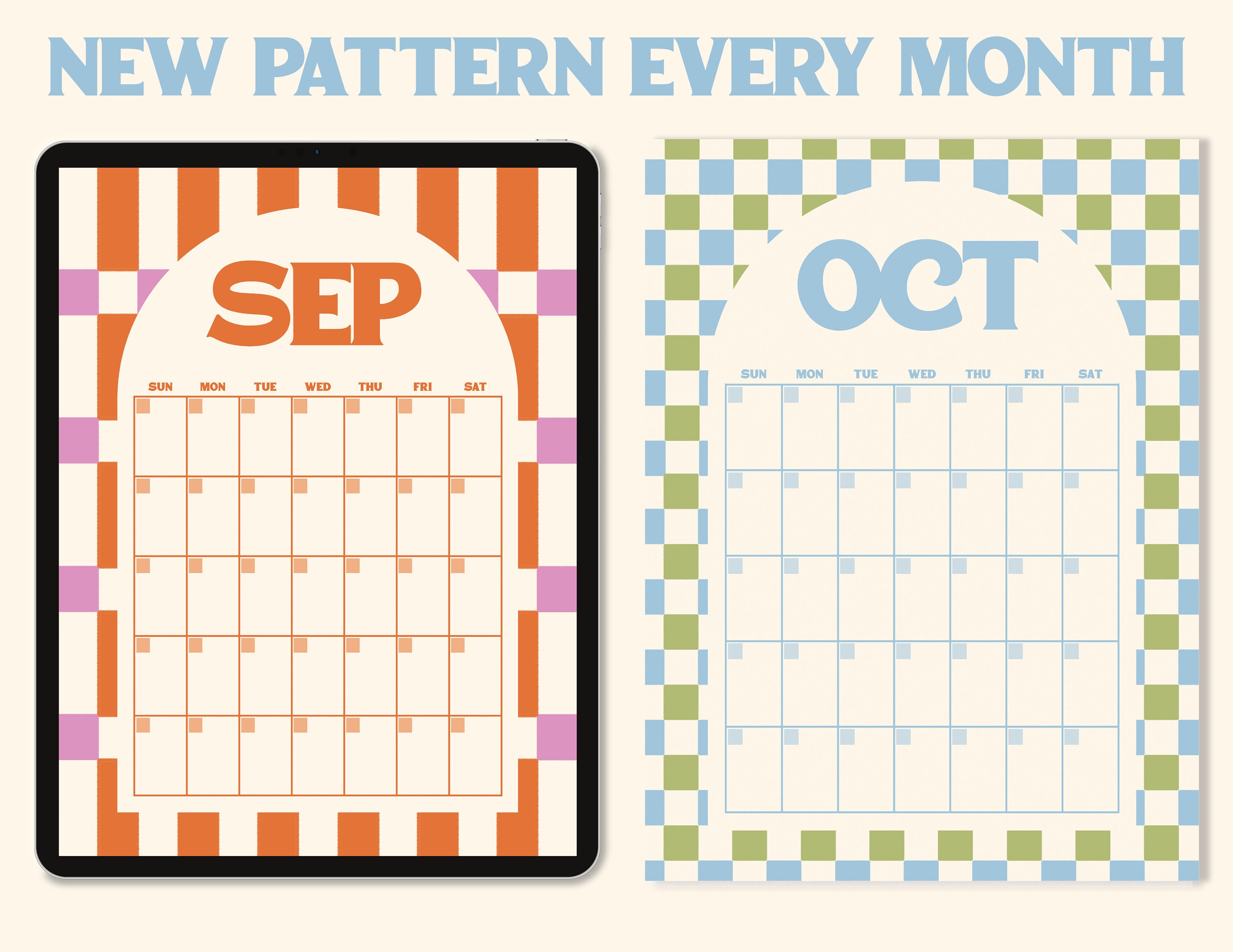Checkerboard Monthly Digital Calendar | Printable & Undated Calendar ...