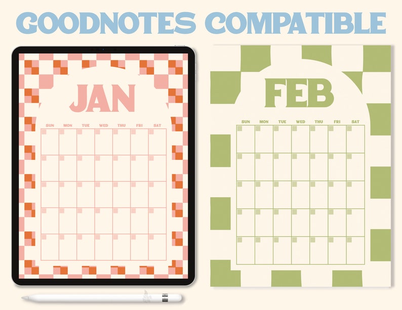 Checkerboard Monthly Digital Calendar | Printable & Undated Calendar ...