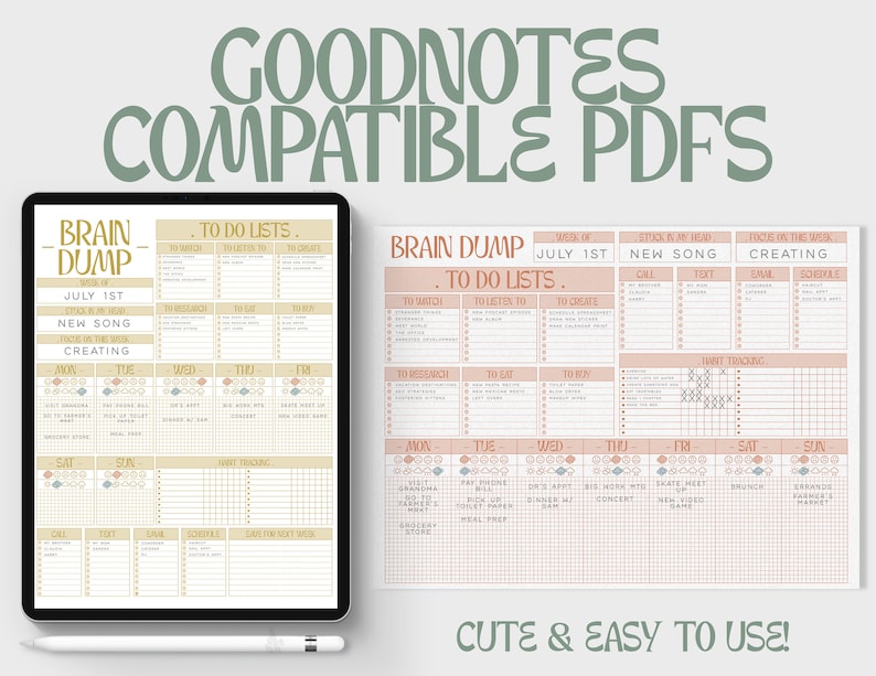 Easy Brain Dump Printable to Helpdeclutter Your Mind: Weekly Digital ...