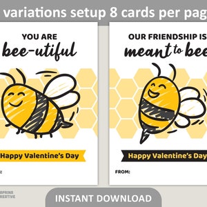 Bee Mine Valentine Printable Classroom Valentines / 2.5 X 3.5 Kids ...