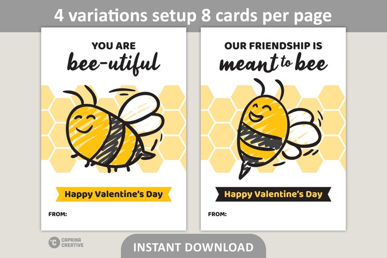Bee Mine Valentine Printable Classroom Valentines / 2.5 X 3.5 Kids ...