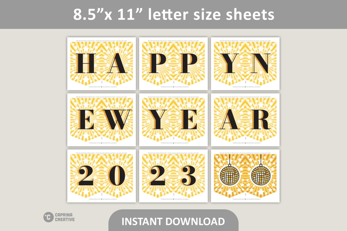 Happy New Year 2023 Banner Printable / New Years Eve Party Decoration ...