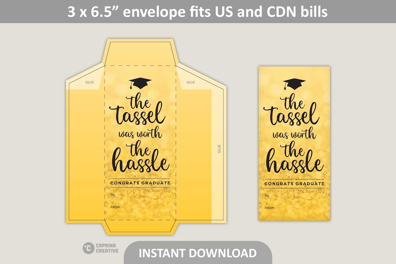 Grad Money Holder Printable / Congrats Graduate Cash Envelope / Gold ...