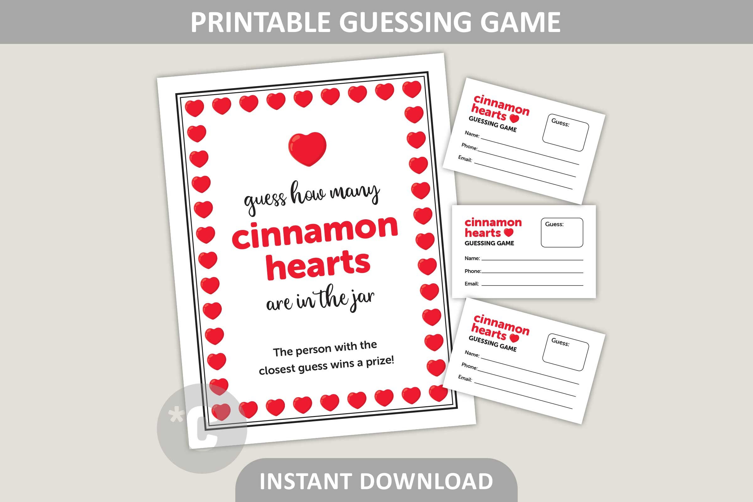 Guess How Many Cinnamon Hearts Guessing Game Printable / Valentines Day ...